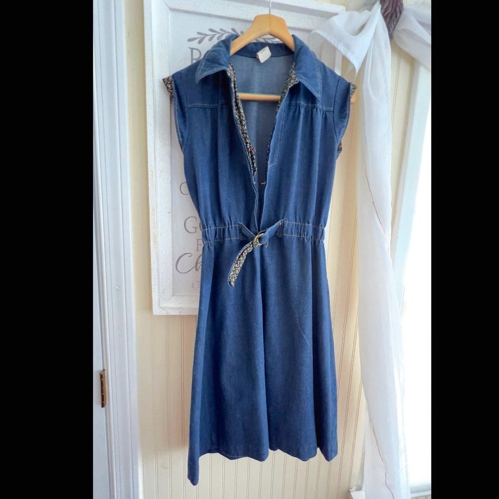 Vintage 70s Denim Midi Dress Union Label Vintage Size… - Gem